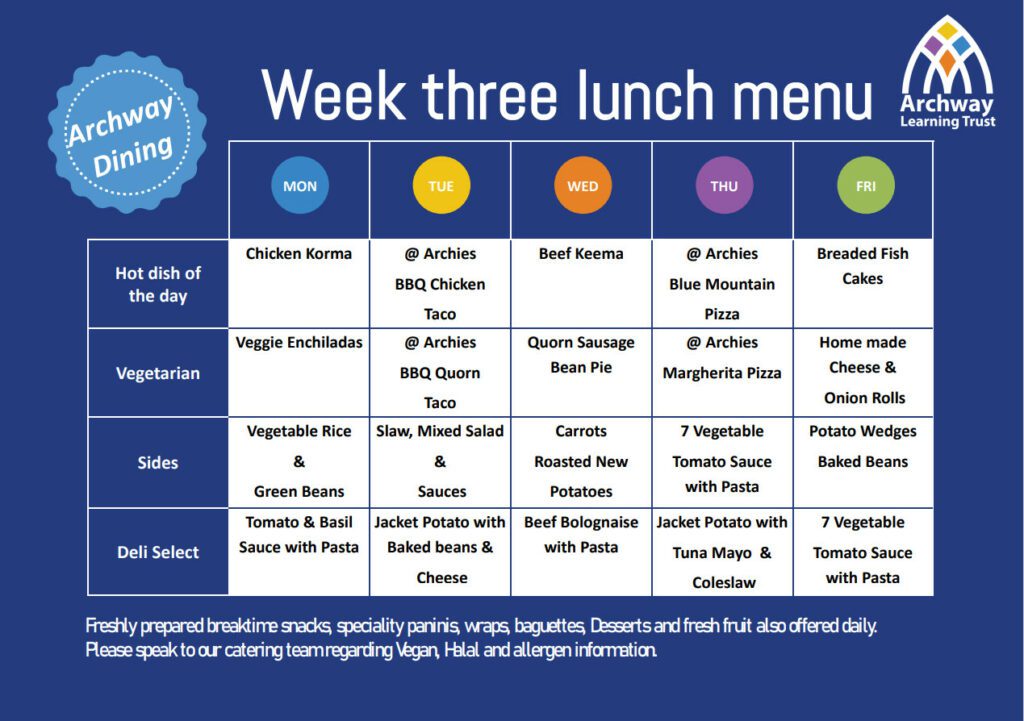 School Dinner Menus - Bluecoat Aspley Academy