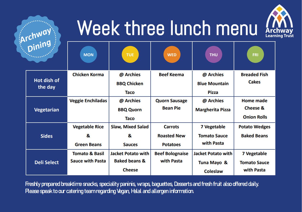 School Dinner Menus - Bluecoat Aspley Academy